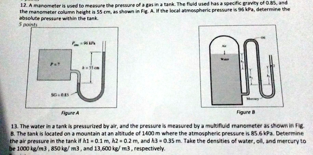 12. A manometer is used to measure the pressure of a gas in a tank. The ...