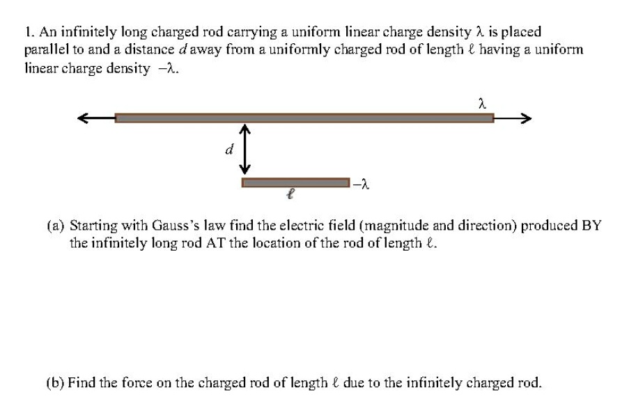 1. An infinitely long charged rod carrying a uniform linear charge ...