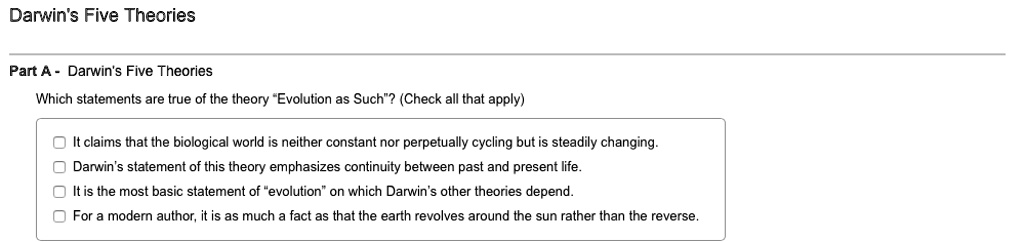 Darwin S Five Theories Part A Darwin S Five Theories Which