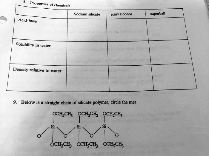 8. Properties of chemicals Sodium silicate ethyl alcohol superball Acid ...