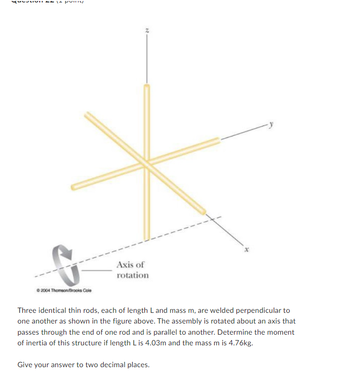 Three identical thin rods, each of length L and mass m, are welded ...