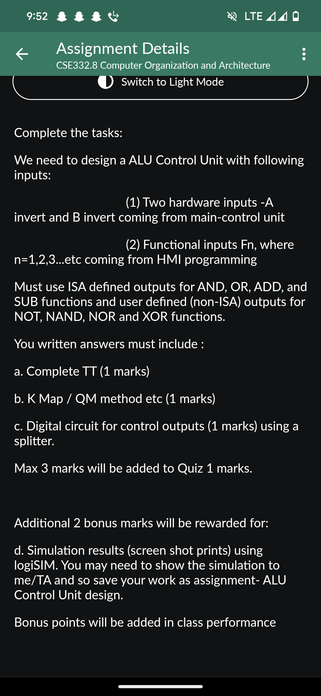 SOLVED: 9:52 LTE ΔΔ Assignment Details CSE332.8 Computer Organization and Architecture Switch to ...