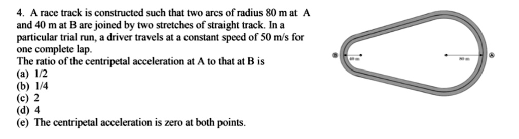 a race track is constructed such that two arcs of radius 80 m at a and ...
