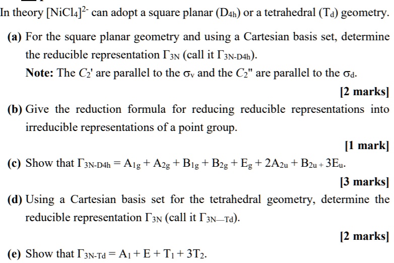In theory [NiCl4]2- can adopt a square planar (D4h) or a tetrahedral ...