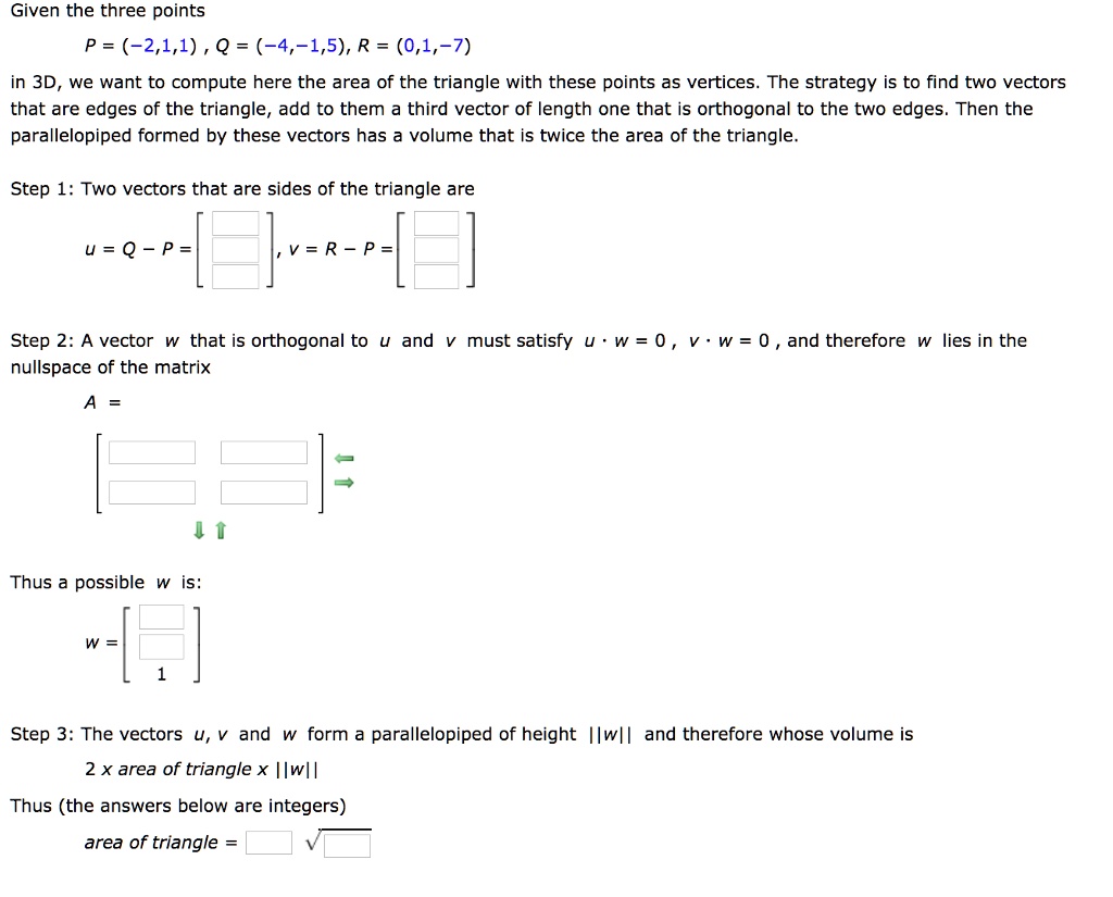 Given the three points P = (-2,1,1), Q = (-4,-1,5), R = (0,1,-7) in 3D ...