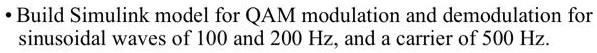 SOLVED: Build Simulink model for QAM modulation and demodulation for sinusoidal waves of 100 and ...