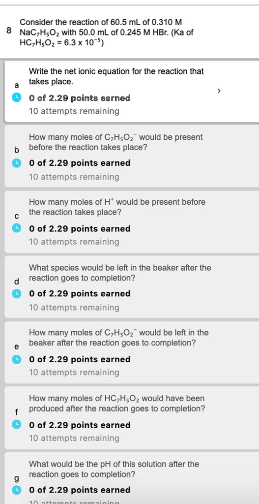 SOLVED: Consider the reaction of 60.5 mL of 0.310 M NaC2H3O2 with 50.0 ...