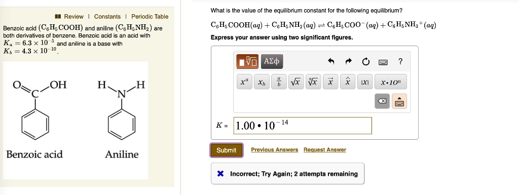 Review | Constants | Periodic Table Benzoic acid (C6H5COOH) and aniline ...