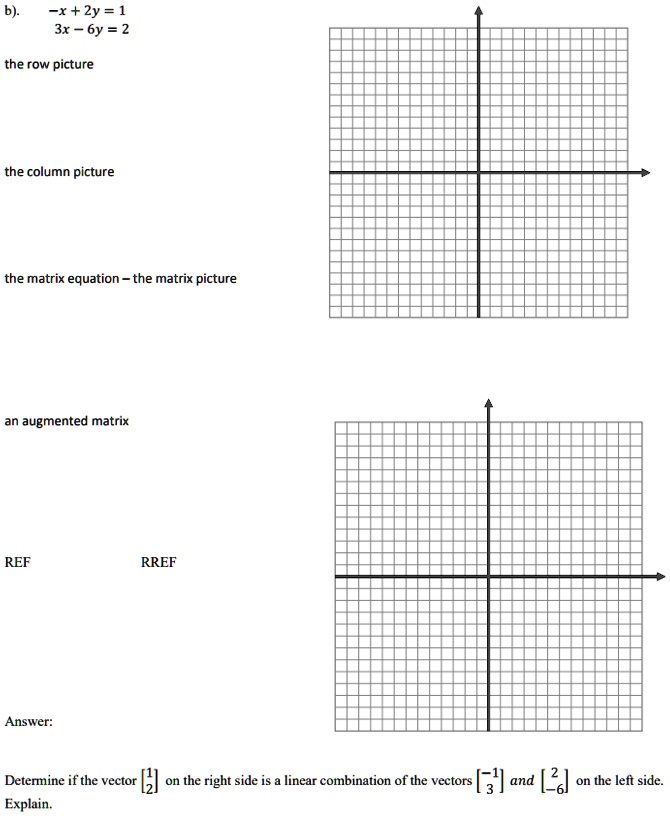 SOLVED: X+2y=1 3x - 6y = 2 the row picture the column picture the ...