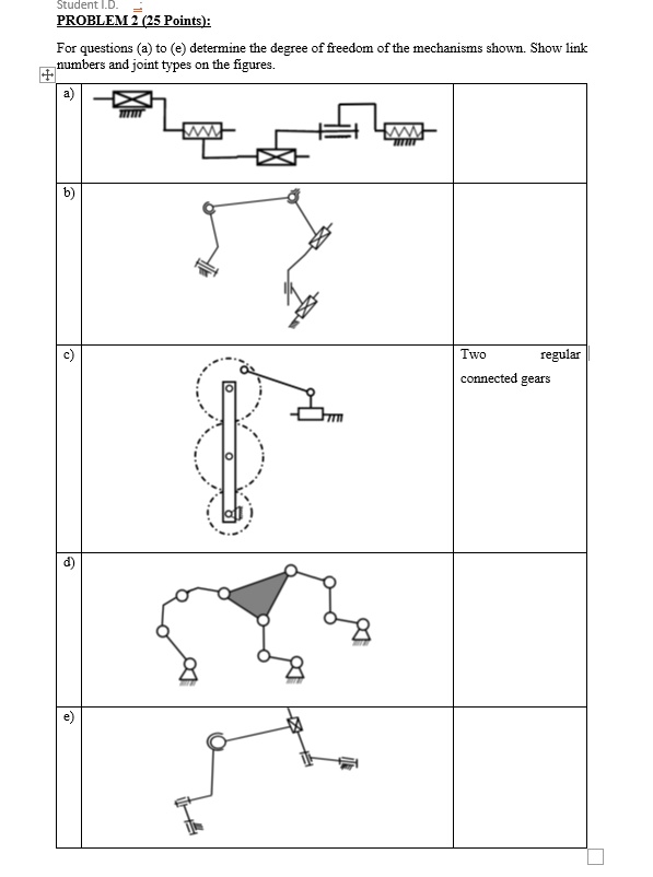 Problem 2 (25 Points): For questions (a) to (e), determine the degree ...