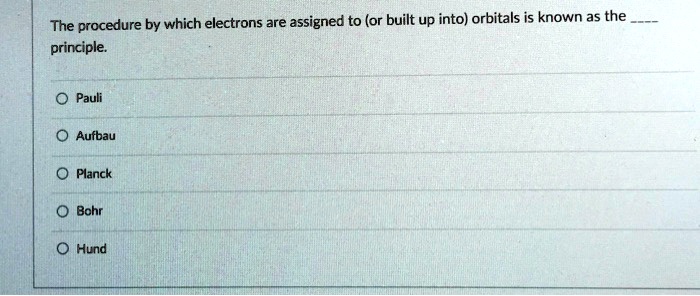 The procedure by which electrons are assigned to (or built up into ...