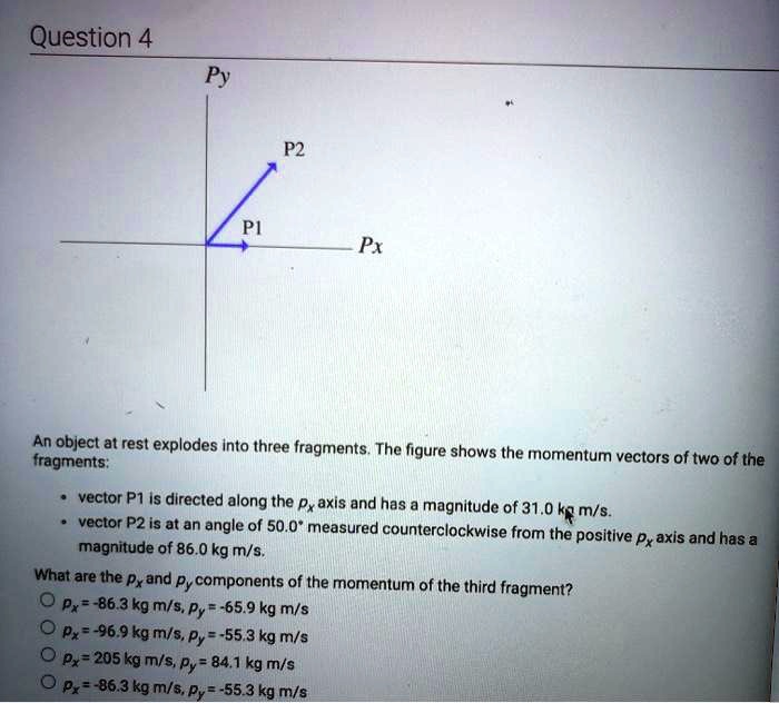 Solved Question 4 Py P2 Pi Px An Object At Rest Explodes Into Three Fragments The Figure Shows