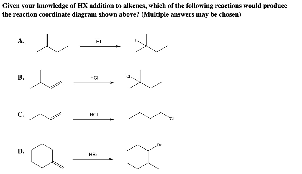 given your knowledge of hx addition to alkenes which of the following reactions would produce ...
