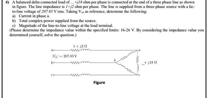 SOLVED: Texts: 4A balanced delta connected load of ...+j18 ohm per phase is connected at the end ...
