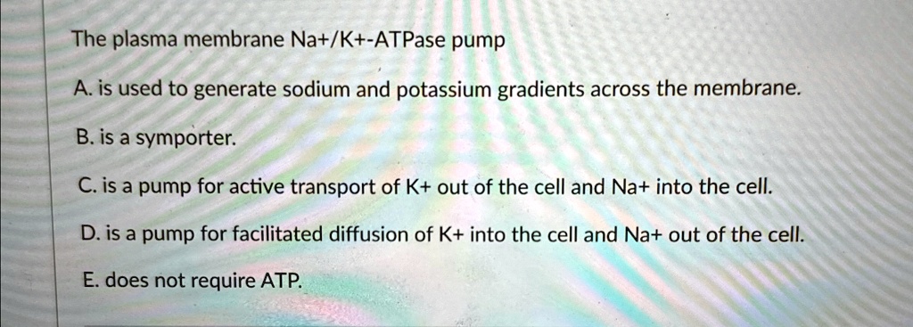 the plasma membrane nak atpase pump a is used to generate sodium and ...