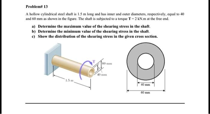 Problem# 13 A hollow cylindrical steel shaft is 1.5 m long and has ...