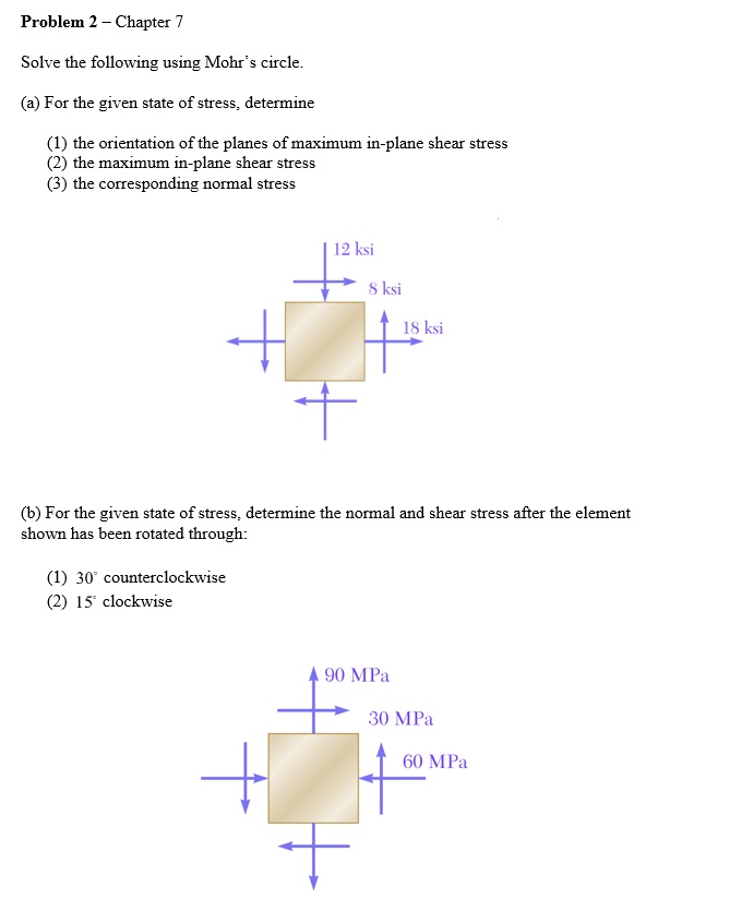 VIDEO solution: Problem 2 - Chapter 7 Solve the following using Mohr's circle: a) For the given ...