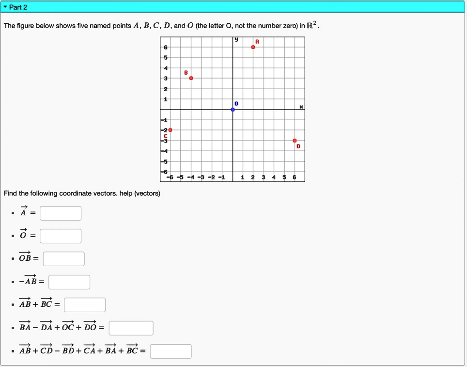Part 2 The figure below shows five named points A,B,C,D, and O(the ...