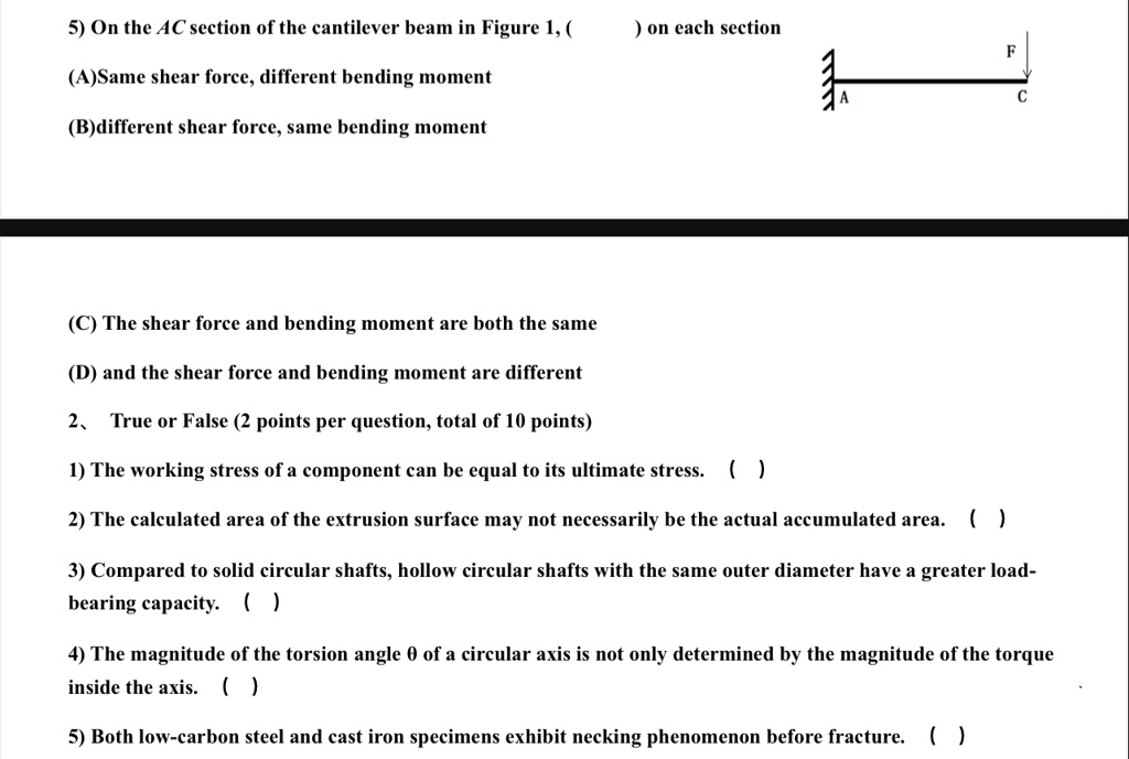 5) On the AC section of the cantilever beam in Figure 1, ( ) on each ...