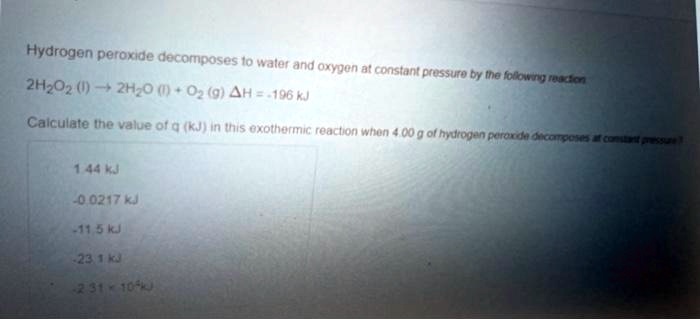 text hydrogen peroxide decomposes to water and oxygen at constant ...