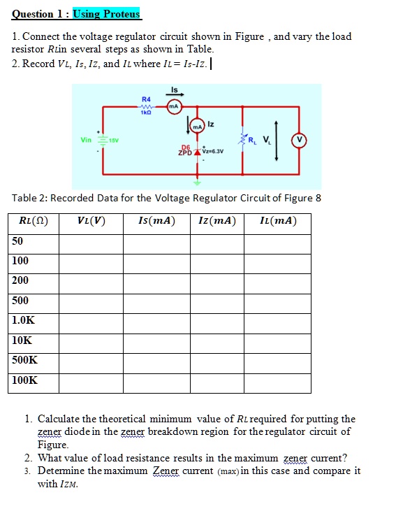 SOLVED: Text: Subject: Electronics Lab Question 1: Using Proteus 1. Connect the voltage ...