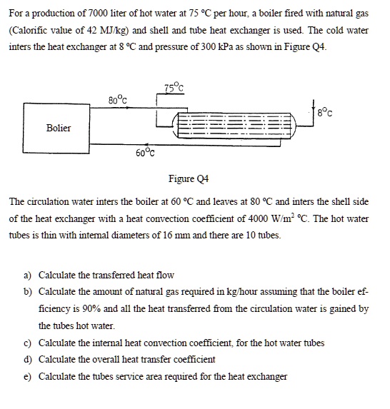 SOLVED: For a production of 7000 liters of hot water at 75Â°C per hour, a boiler fired with ...