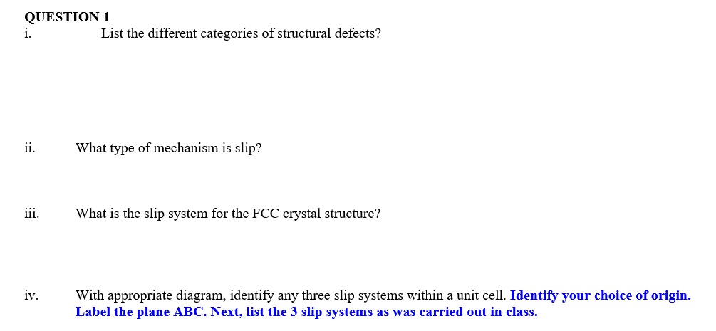 SOLVED: QUESTION 1 List the different categories of structural defects ...