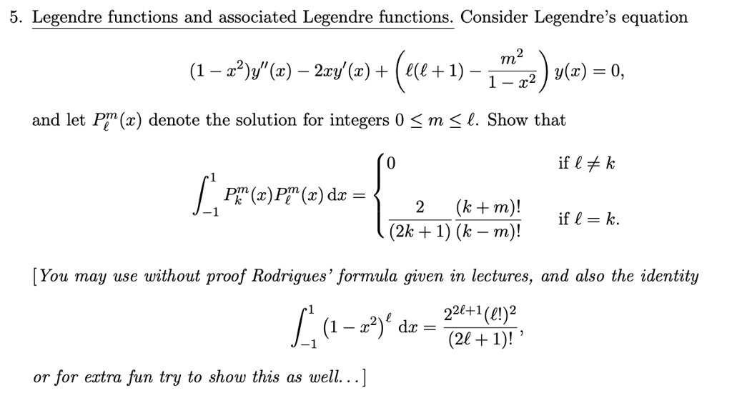 5 legendre functions and associated legendre functions consider legendres equation m2 1 22y z ...