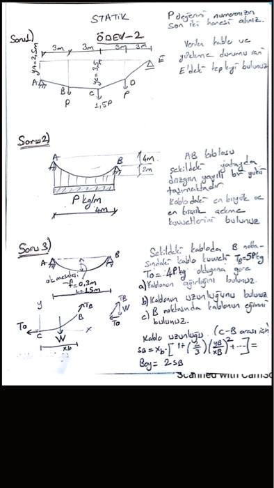 STATIK ÖDEV-2 Sonu1) y=2,25m 3my 3m 3m 3m B P C y=35 1,5P P P de?eri numerozon Son iki hanesi al ...