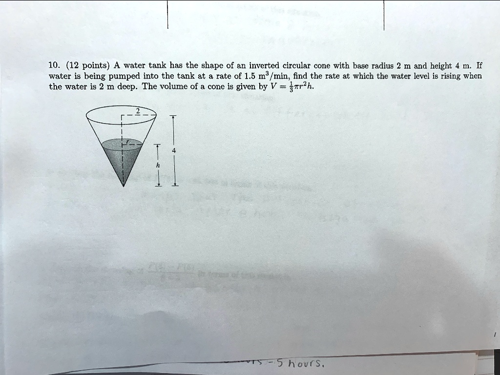 SOLVED: 10. (12 points) water tank has the shape of an inverted ...