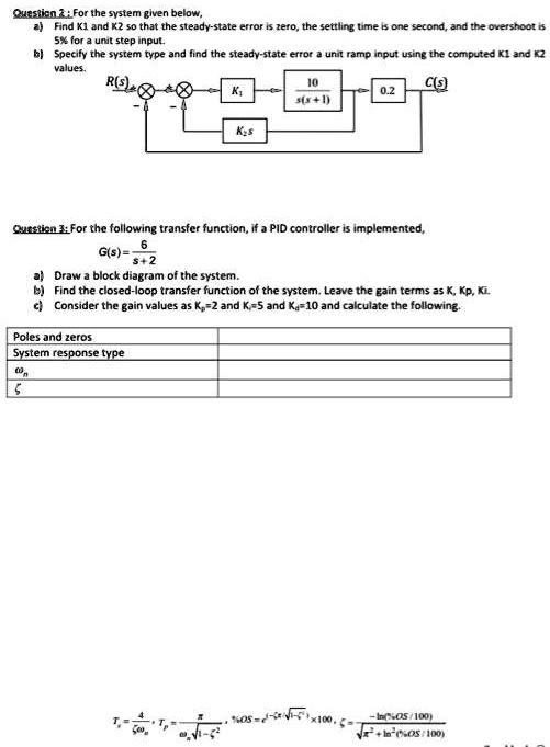 questianfor the system given below a find k1 and k2 so that the steady state error is zerothe ...