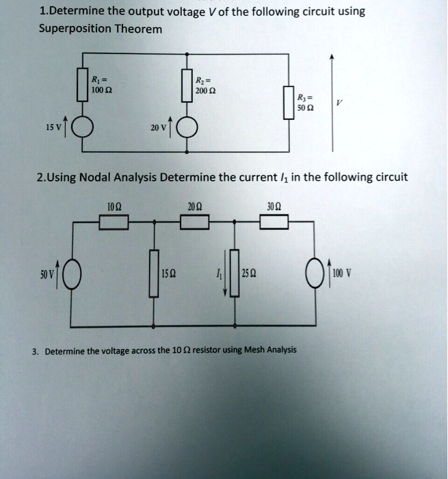 SOLVED: Determine the output voltage V of the following circuit using Superposition Theorem. R1 ...