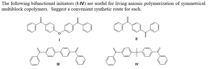 The following bifunctional initiators (I-IV) are useful for living ...