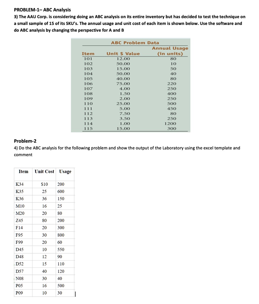 problem 1 abc analysis 3 the aau corp is considering doing an abc analysis on its entire ...
