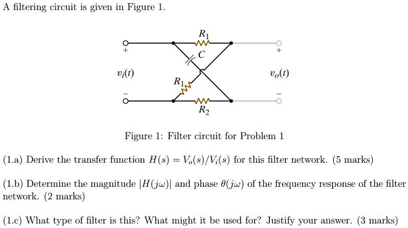 a filtering circuit is given in figure 1 r1 o x vit vot figure 1 filter circuit for problem 1 1a ...