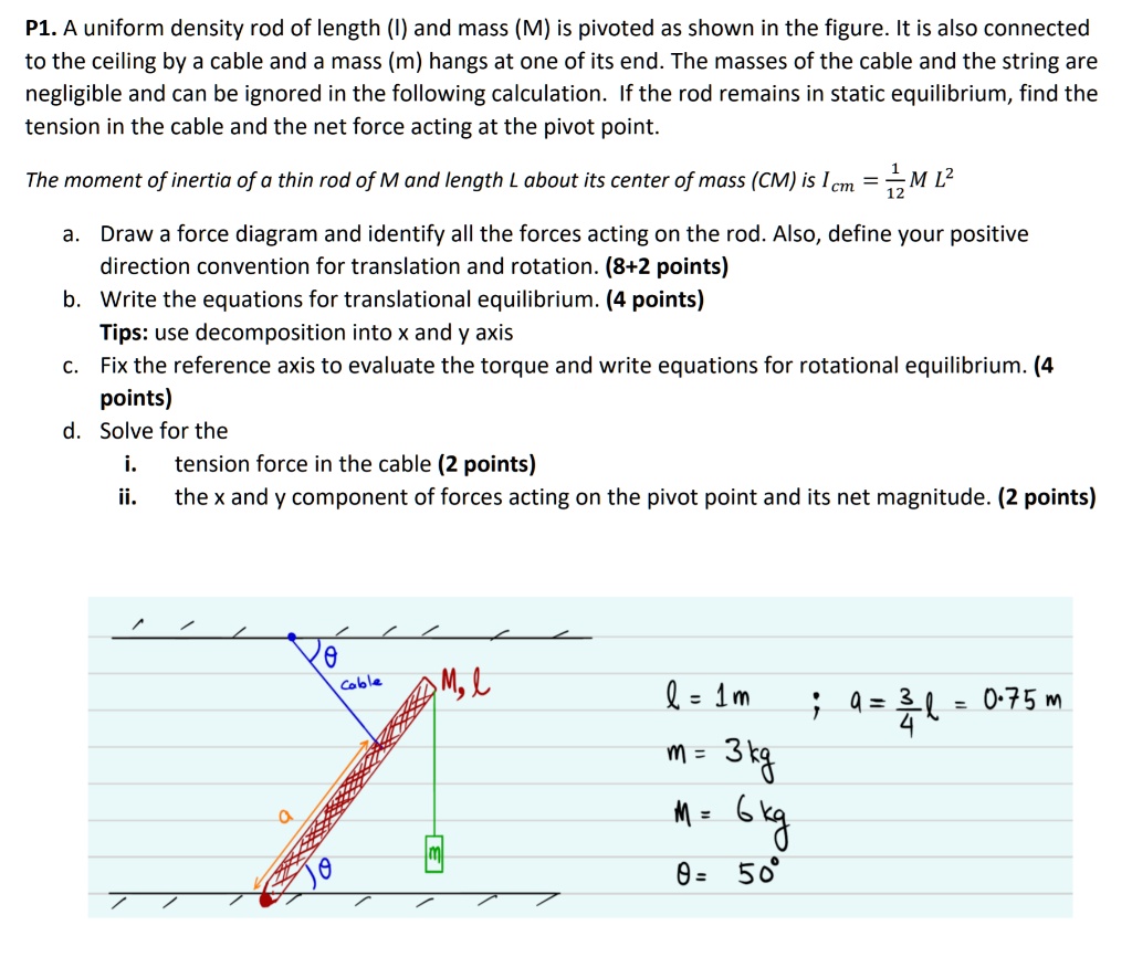 SOLVED: A uniform density rod of length (L) and mass (M) is pivoted as shown in the figure. It ...