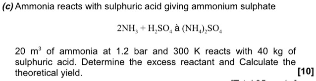 SOLVED: Ammonia reacts with sulphuric acid, giving ammonium sulphate ...