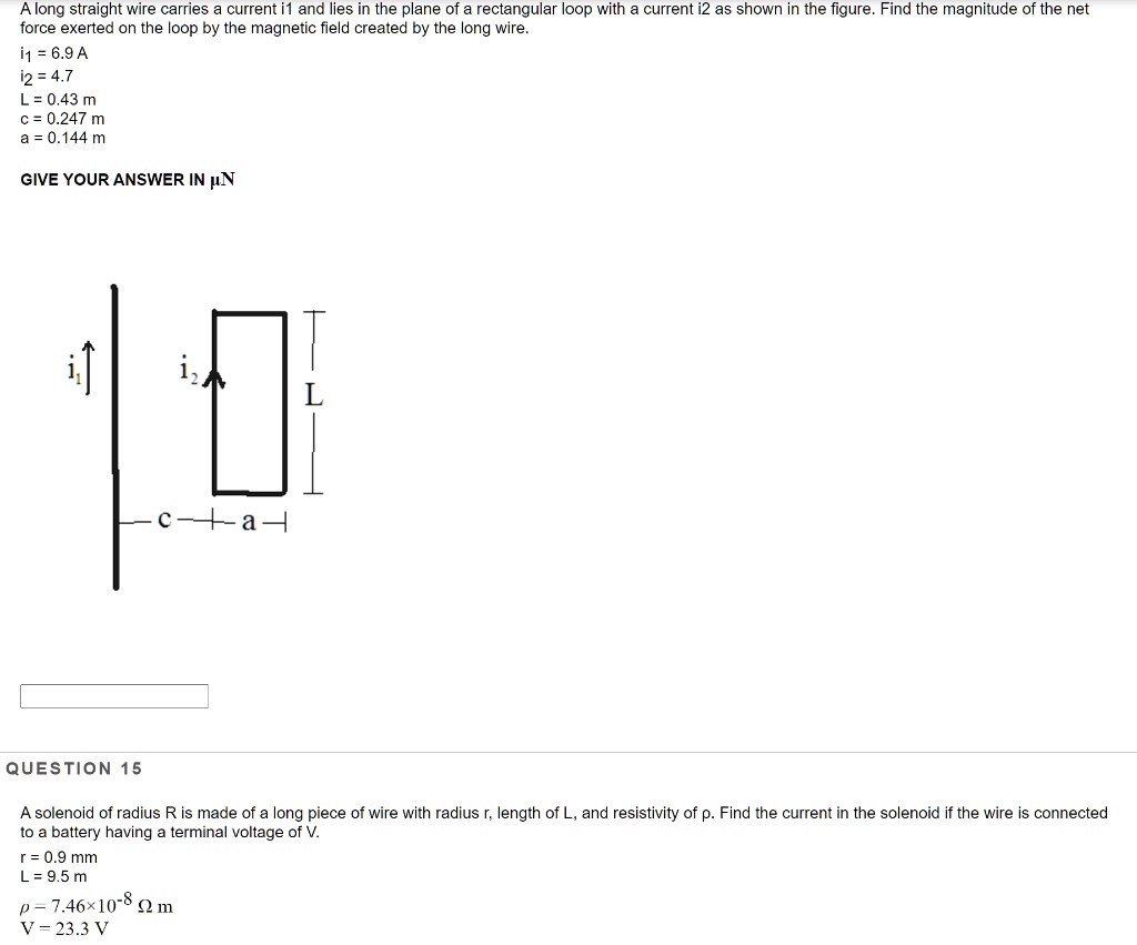 SOLVED:A long straight wire carries current i1 and lies in the plane of a rectangular loop with ...