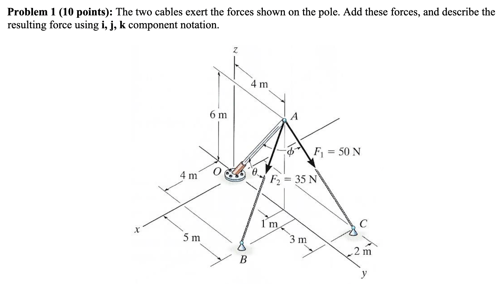 SOLVED: Problem 1 (10 points): The two cables exert the forces shown on ... SOLVED: Problem 1 (10 points): The two cables exert the forces shown on ...