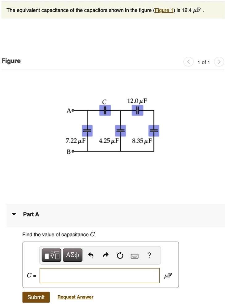 SOLVED: The equivalent capacitance of the capacitors shown in the ...