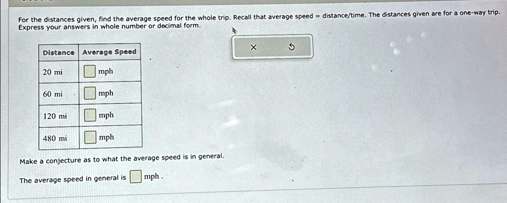 For the distances given, find the average speed for the whole trip ...