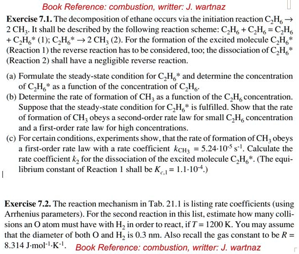 SOLVED: Exercise 7.2: The reaction mechanism in Tab. 21.1 is listing rate coefficients (using ...