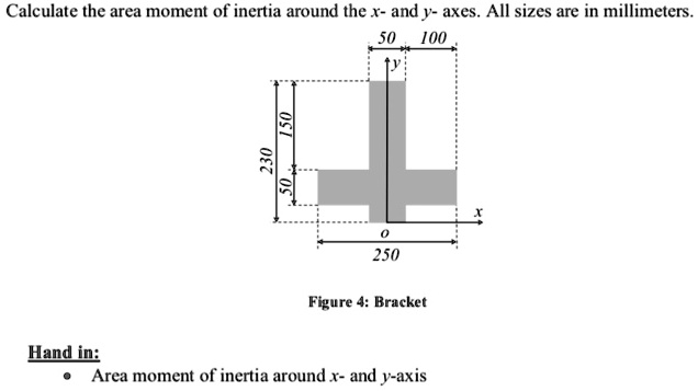 Calculate the area moment of inertia around the x- and y- axes. All ...