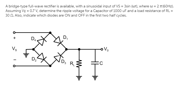 A bridge-type full-wave rectifier is available, with a sinusoidal input ...