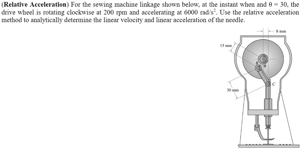 (Relative Acceleration) For the sewing machine linkage shown...