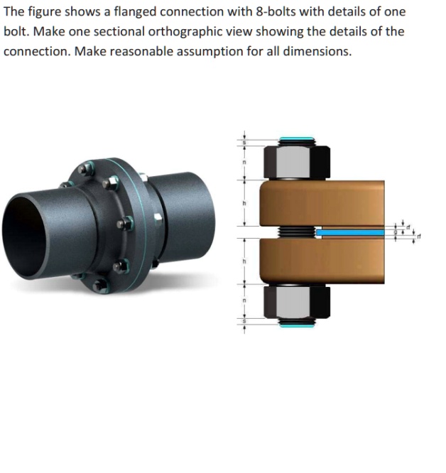 The figure shows a flanged connection with 8-bolts with details of one ...