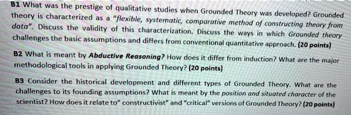SOLVED: B1 What was the prestige of qualitative studies theory is characterized when Grounded ...