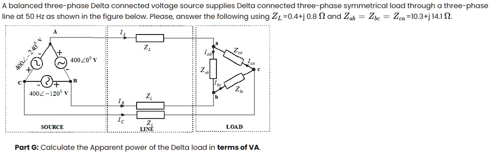 SOLVED: A balanced three-phase Delta connected voltage source supplies ...