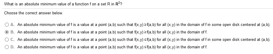 what is an absolute minimum value of function set r in r2 choose the ...