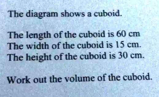 SOLVED: The diagram shows a cuboid The length of the cuboid is 60 cm ...